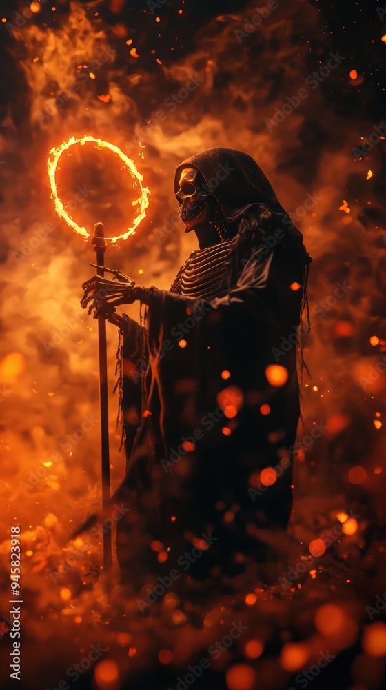 God of Death overseeing the souls of the departed, with a solemn yet ...