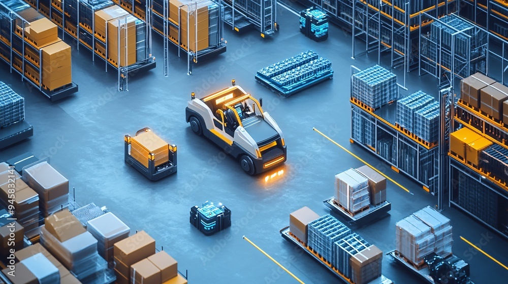 isometric view, logistics automation, detailed depiction of automated ...