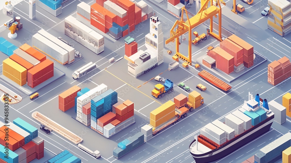 isometric design, logistics and transportation hub, detailed layout of ...