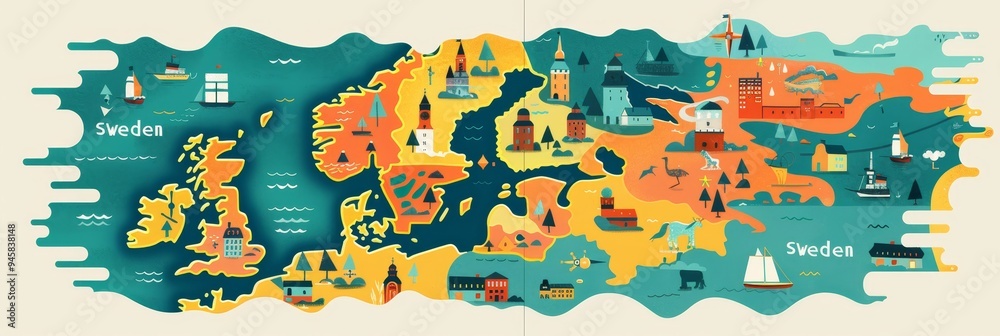 This charming illustrated map of Sweden is perfect for kids learning ...