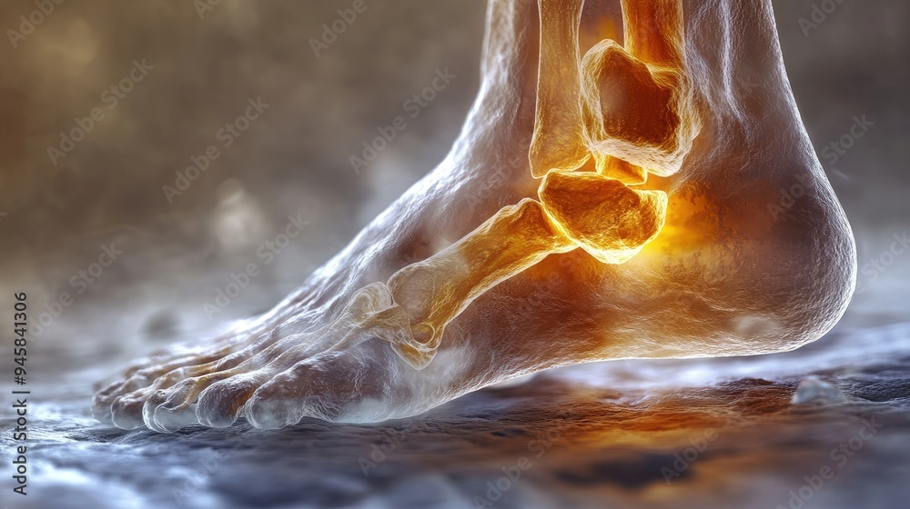 Detailed view of osteoarthritis in a foot, medical depiction with focus ...