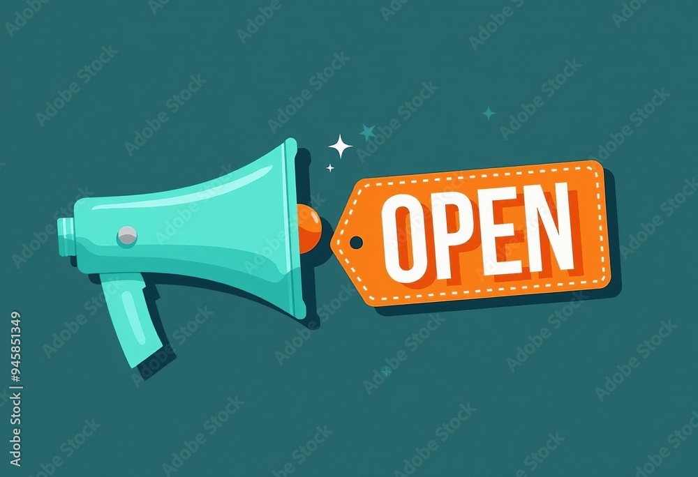 Now Open Sign with Megaphone Icon: Perfect for Grand Opening, Business ...