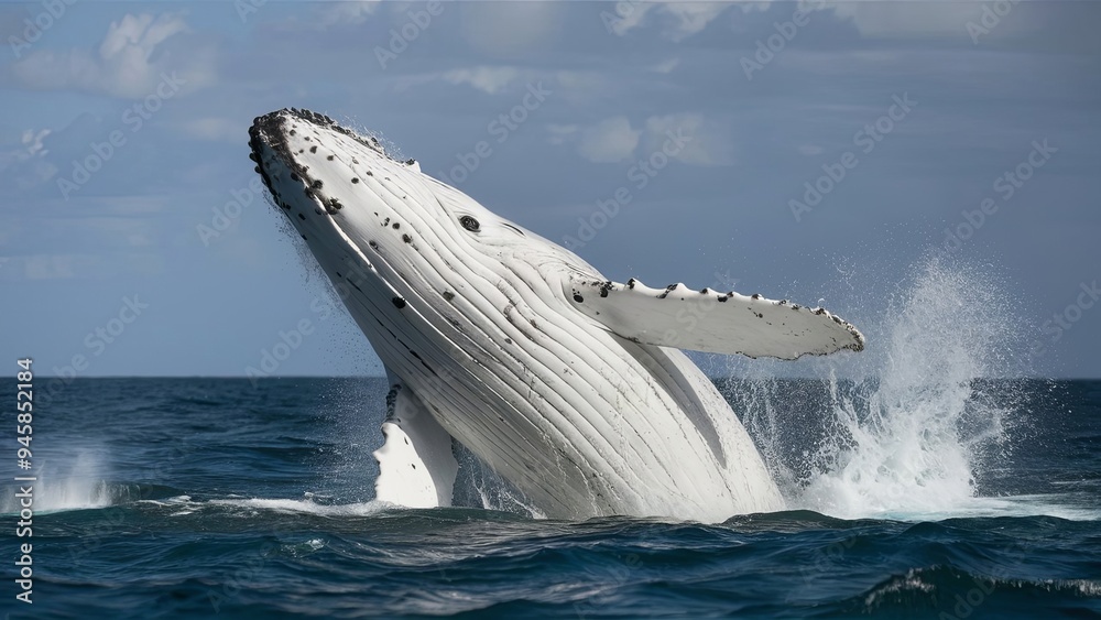 A white humpback whale, showcasing its unique and striking appearance ...