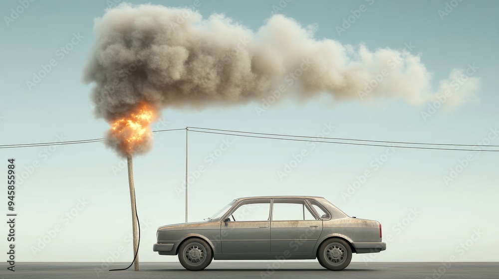 A symbolic illustration depicting the impact of car exhaust on the ...