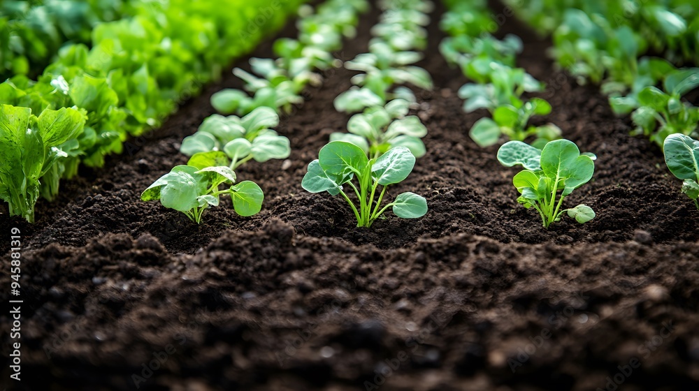 Different crops growing in sections of soil with varied pH levels, soil ...