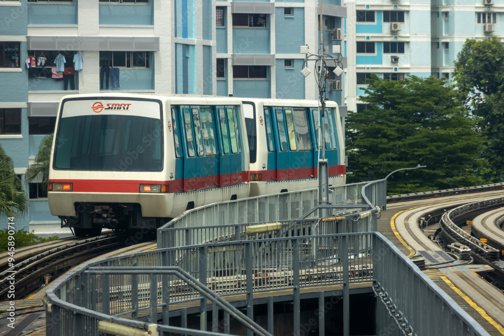 Self Driving Light Rapid Transit LRT on elevated tracks in Singapore ...