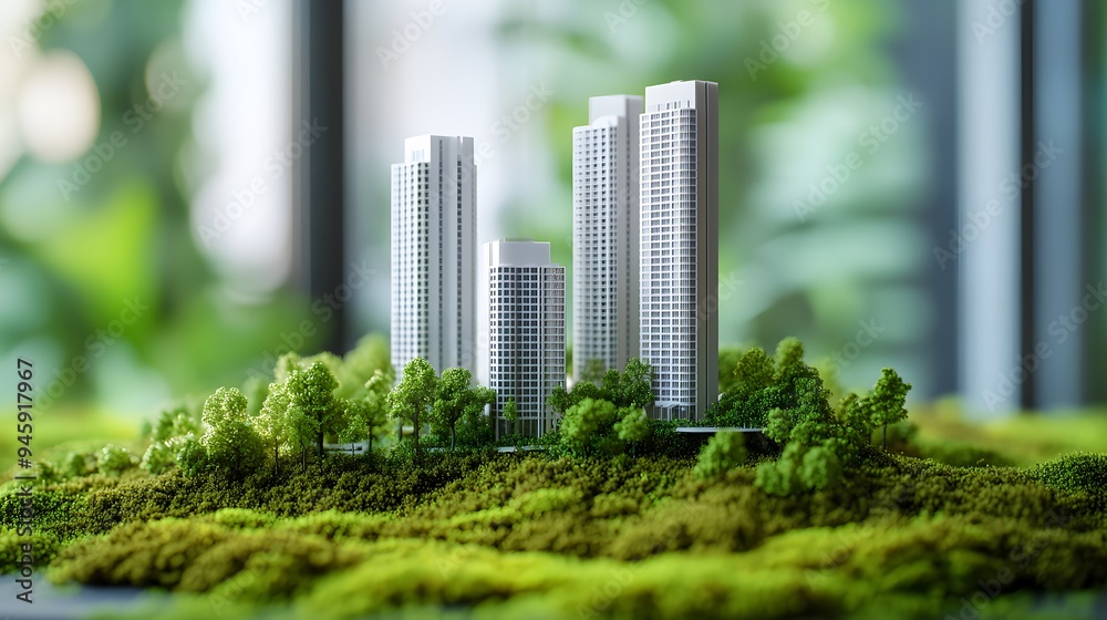 Miniature skyscraper models, architectural scale model, white 3D ...