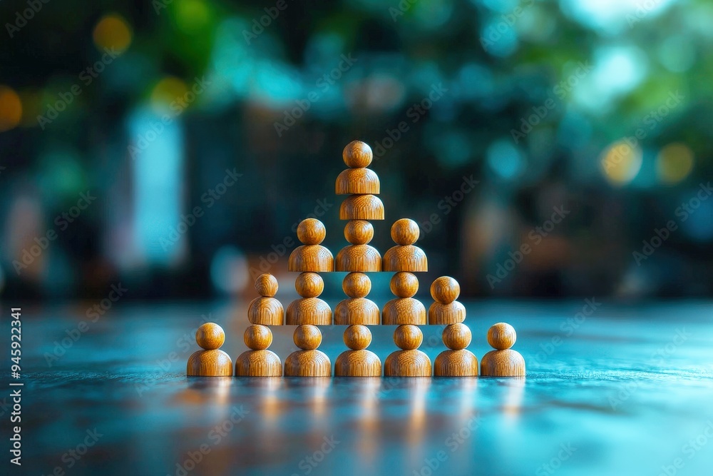 The Hierarchical Structure: Wooden pawns form a pyramid formation ...