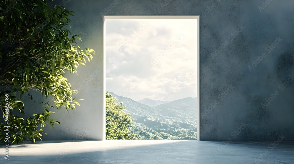 A conceptual image of a window with a view into another dimension ...