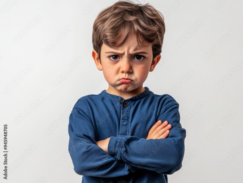 Dissatisfied, angry, offended child with a dissatisfied expression on a ...