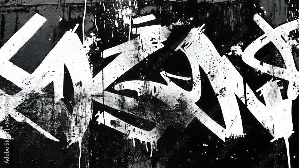 Black and white type fonts, brush pen letters as graffiti symbols on ...