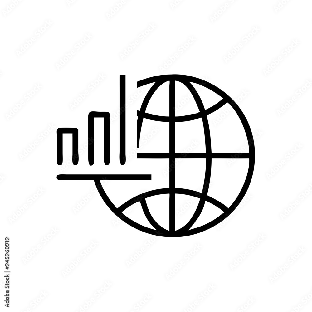 Globe icon with a bar graph concept as A globe icon with a bar graph ...