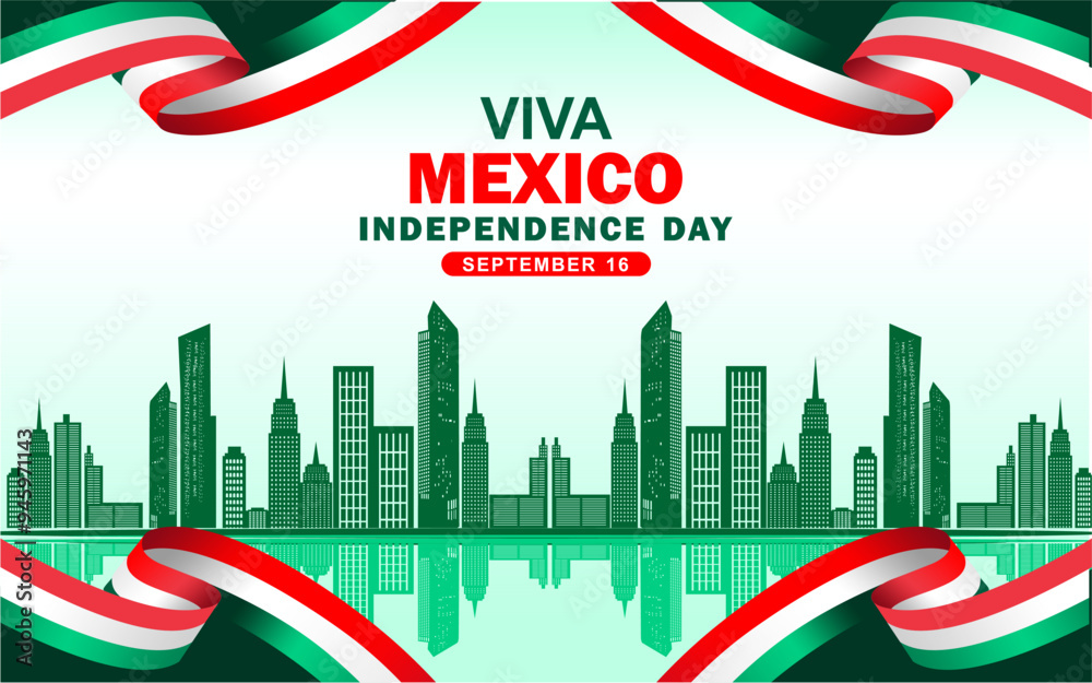 Mexico National Day Banner. Elegant banner with Mexican flag ribbon and ...