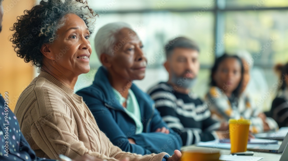 Seniors participating in a lifelong learning course, discussing topics ...