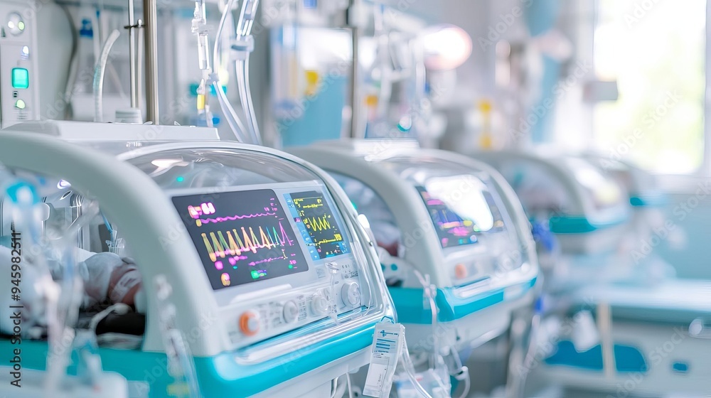 Advanced neonatal intensive care unit NICU with incubators and ...