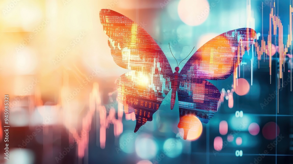 An abstract butterfly with wings made of stock charts and financial ...