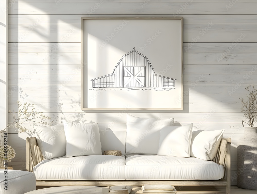 Foto de Bright and airy farmhouse style living room with whitewashed ...