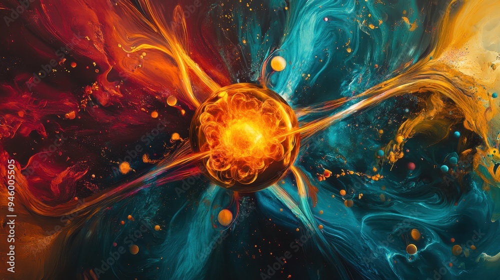 Abstract visualization of nuclear fission with a central core ...