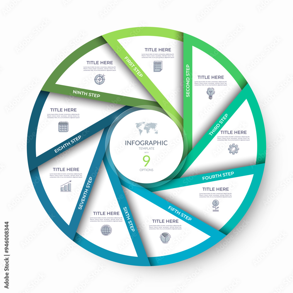 Infographic circle with 9 options. 9-step process chart, cycle diagram ...