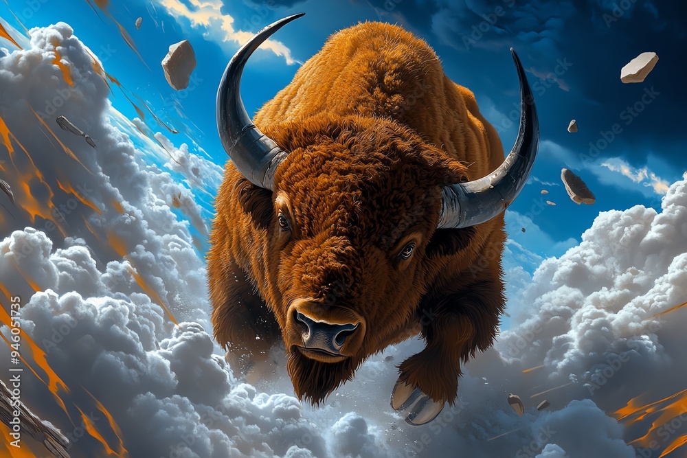 Bison and the power of nature, depicted in an illustration that shows ...