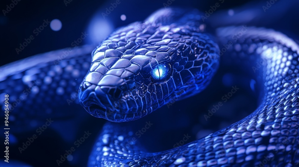 Python symbols code, algorithms, and data structures in the form of a digital, glowing snake ...
