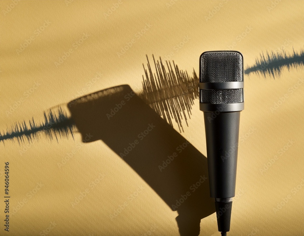 Minimalist microphone casting shadow in the shape of a sound wave ...