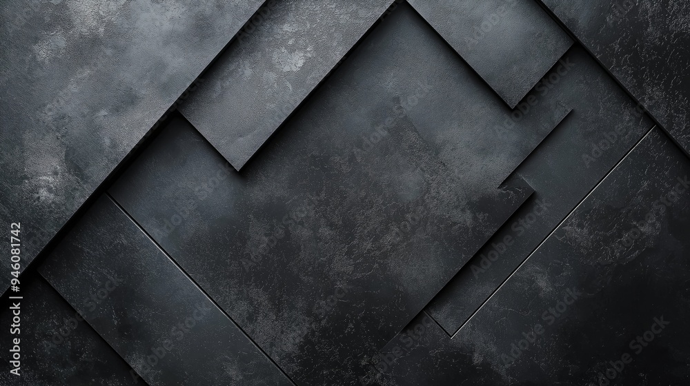 Dark geometric metal background with overlapping panels, industrial ...