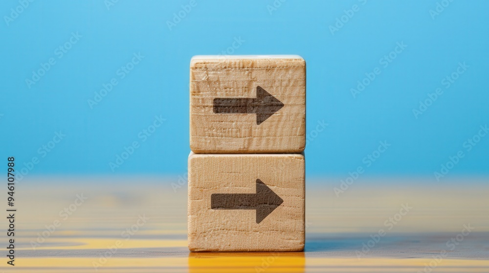 Dynamic wooden blocks with rotating arrow icon, embodying the concept ...