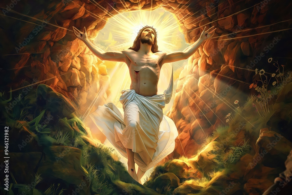 Jesus Christ resurrected from dead in Christian artwork interpretation ...
