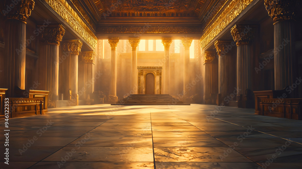 Inside of Third Solomon Temple. Interior of God Temple In Jerusalem. The manna, the Ten ...