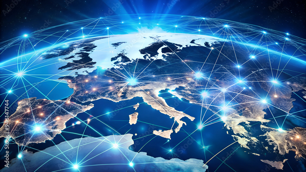 Dynamic digital map of the world of the global big data network. Stock ...