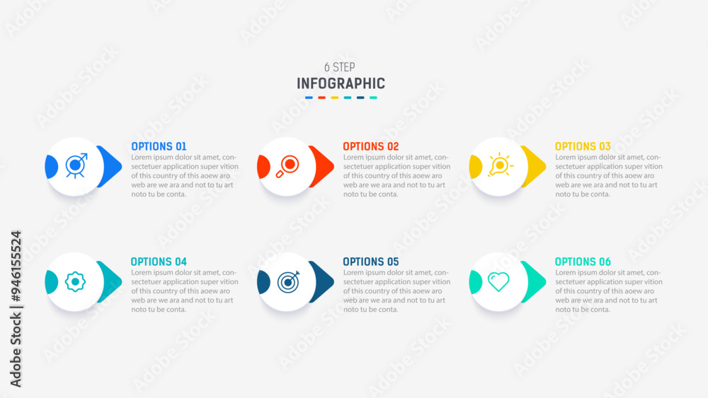 Business infographics design for Six Step, option, parts or process ...