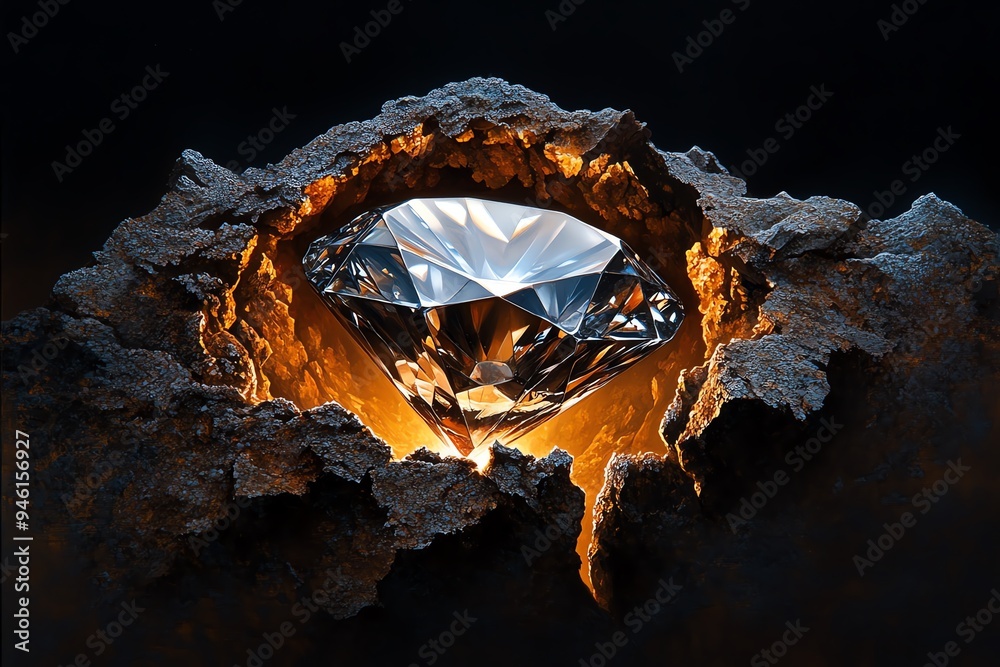 Diamond in its natural form, depicted in an artwork showing the raw ...