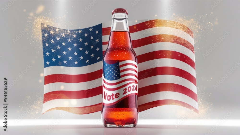 2024 USA presidential election. A bottle of soda with "Vote 2024" text ...