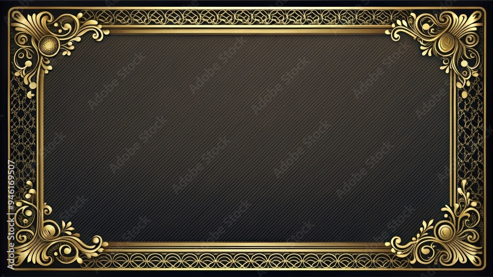 Luxurious black and gold certificate with elegant gold frame border ...