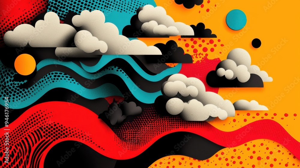 A weather map with swirling clouds and storms representing market ...