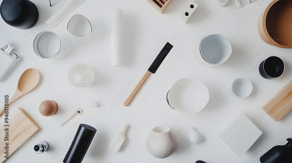 Visually Striking Arrangement of Mundane Household Items on a Clean ...