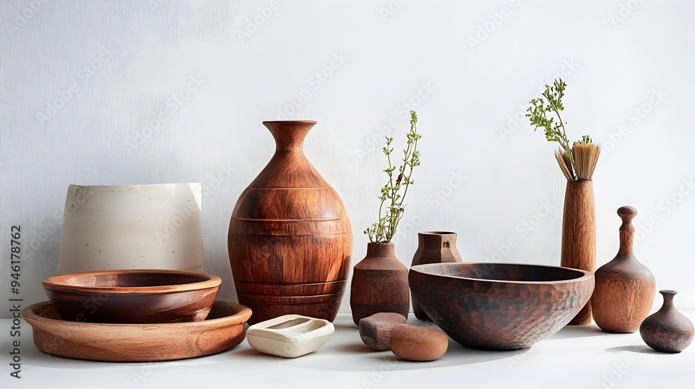 Visually striking still life of practical household wares and objects ...