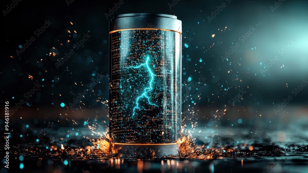A high-resolution image of a sleek, futuristic power battery with ...