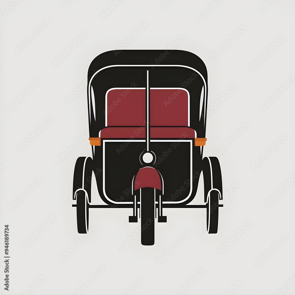 A minimalistic 2D illustration portraying a rickshaw in a static color ...