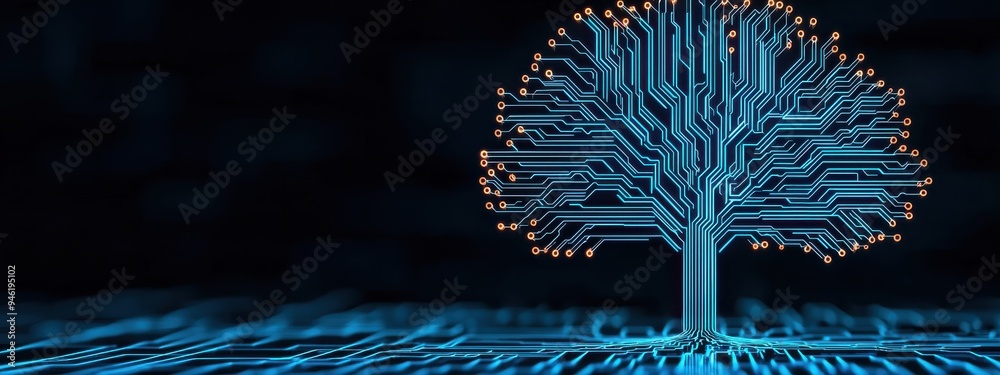 Technological tree with roots in traditional tools and branches leading ...