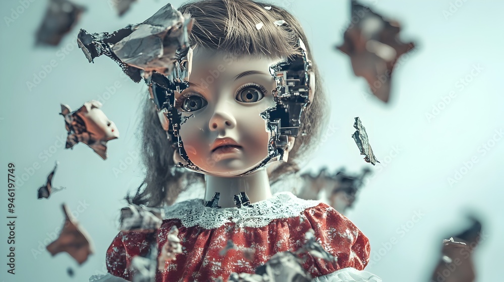 A conceptual image depicting a doll with its parts disassembling and ...