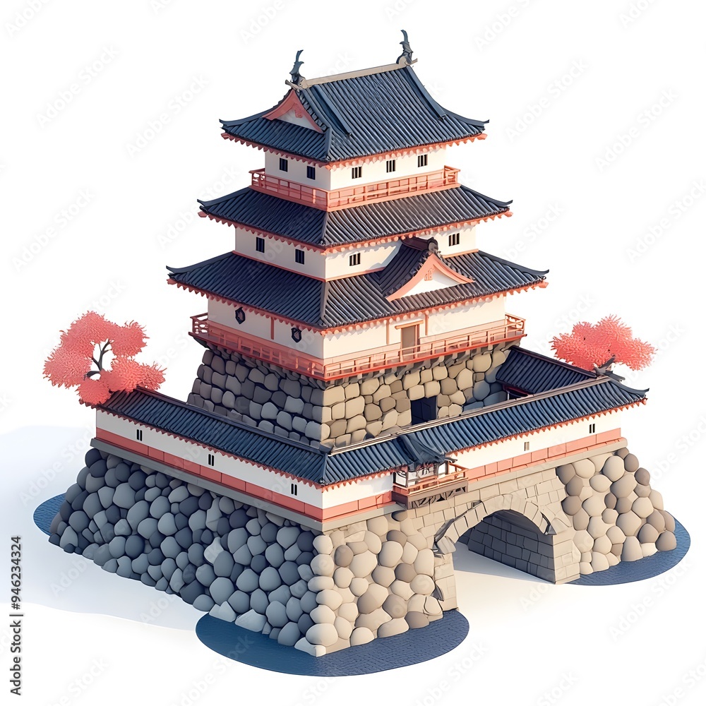 Matsumoto Castle in Matsumoto, Nagano, Japan, shown in a stylish ...