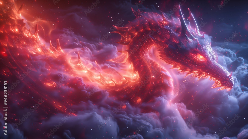 Walpaper with Mythical Majestic red fire dragon flies through a ...