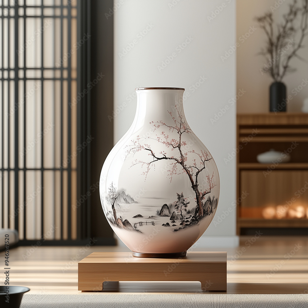 The close-up of a beautifully crafted pot in the Japan style featuring ...