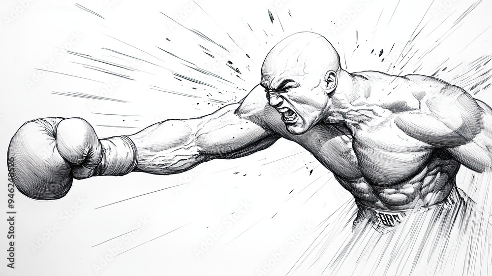 Captivating one line drawing of a boxer delivering a powerful punch ...