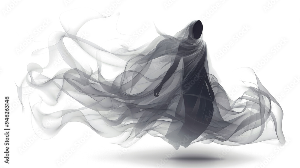Realistic Halloween ghost shadow PNG. Transparent isolated phantom ...