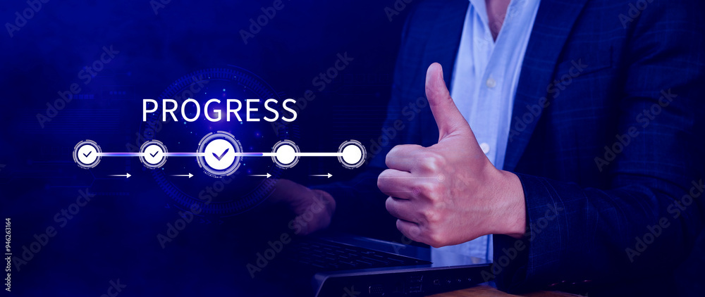 Progress concept, touching to tick correct mark in checklist with ...