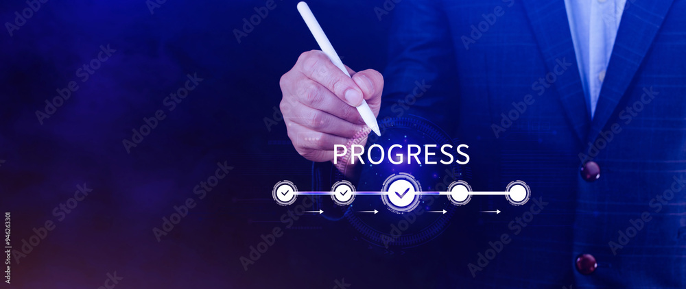 Progress concept, touching to tick correct mark in checklist with ...