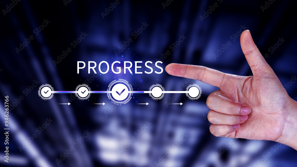 Progress concept, touching to tick correct mark in checklist with ...